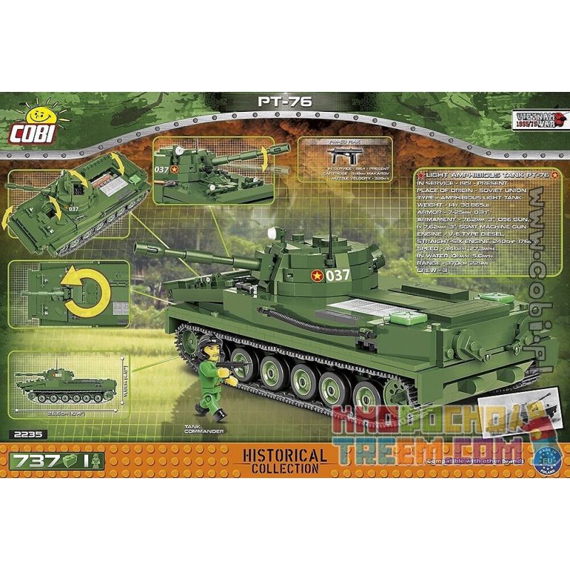 COBI 2235 non XE TĂNG PT-76 bộ đồ chơi xếp lắp ráp ghép mô hình Military Army Quân Sự Bộ Đội 737 ...