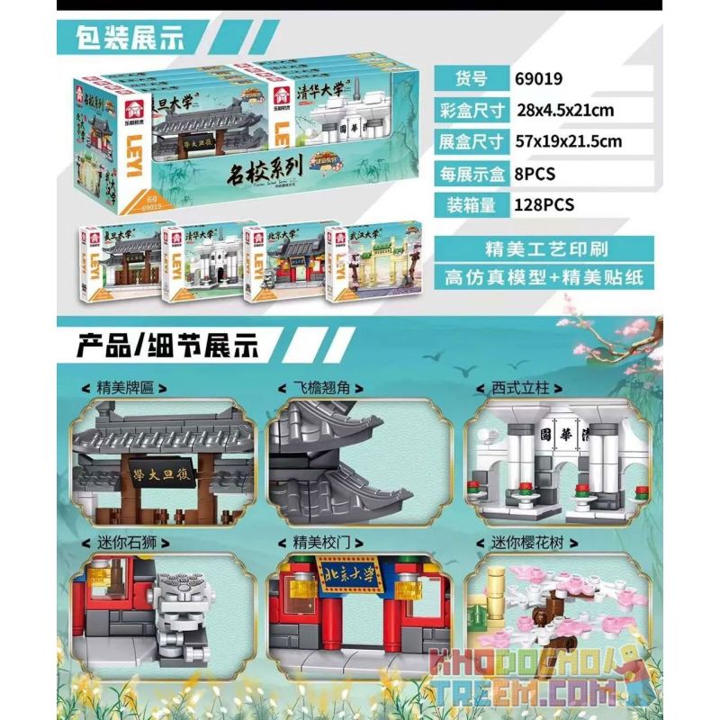 LE YI 69019 non 4 MÔ HÌNH TRƯỜNG NỔI TIẾNG ĐẠI HỌC PHÚC ĐÁN THANH HOA ...