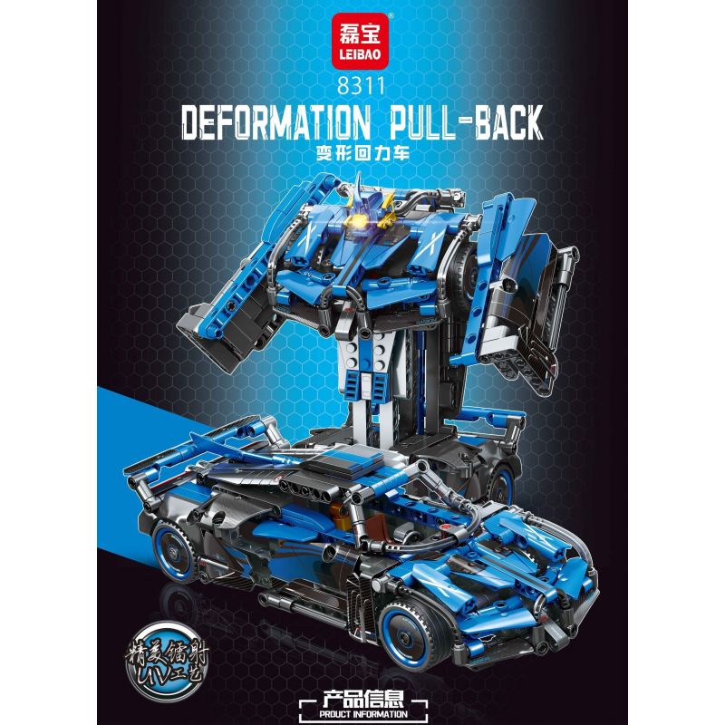 LEIBAO 8311 non XE PULL BACK BIẾN HÌNH MÀU XANH bộ đồ chơi xếp lắp ráp ghép mô hình DEFORMATION ...
