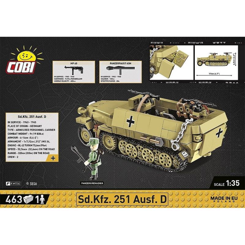 COBI 3049 non ĐẠI ĐỘI ANH HÙNG 3 XE BỌC THÉP HẠNG NHẸ NỬA ĐƯỜNG SD.KFZ ...